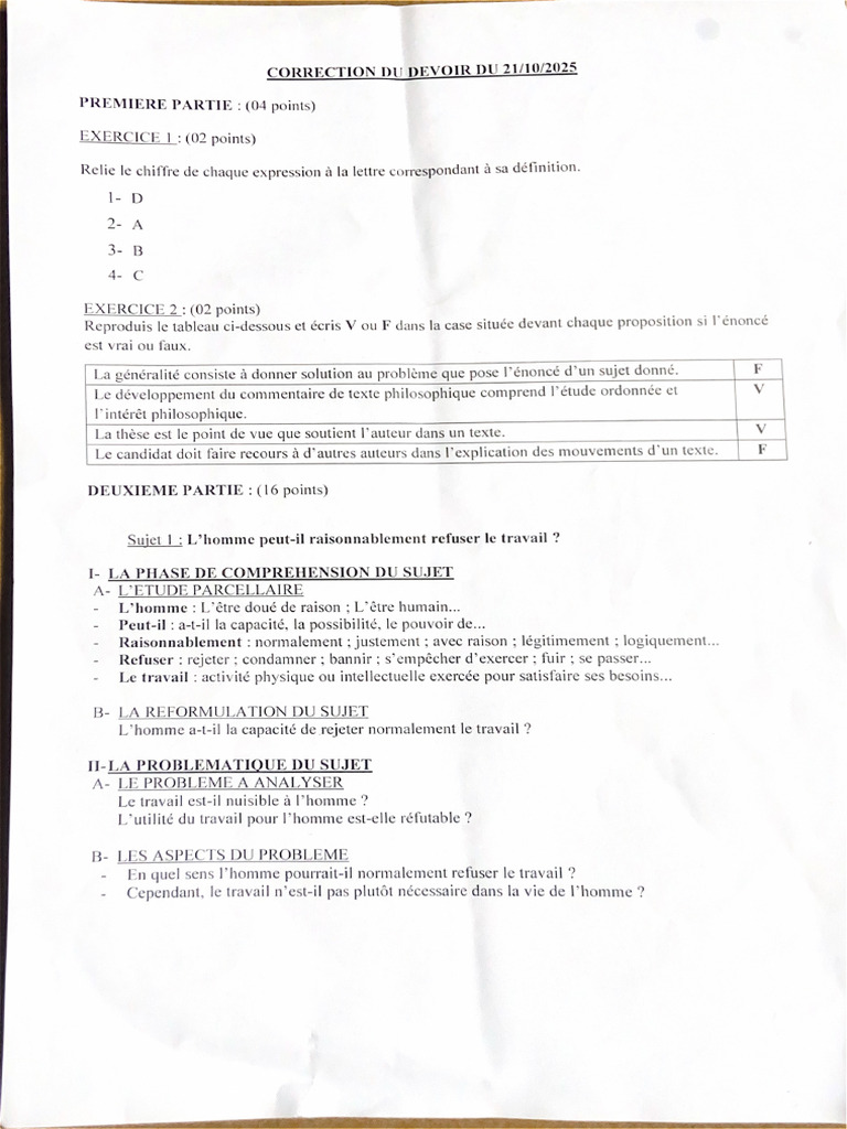 Correction Du Devoir de Niveau Tle CMK | PDF