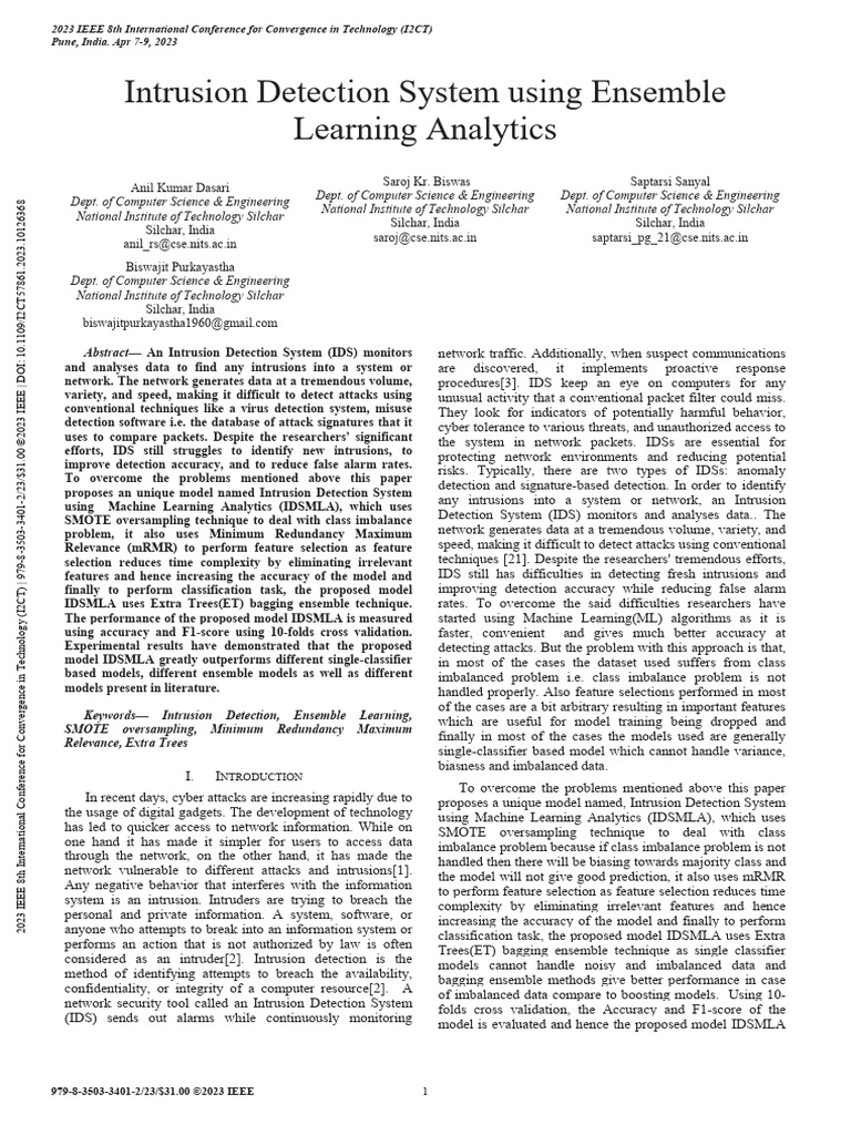 Intrusion Detection System Using Ensemble Learning Analytics | PDF ...