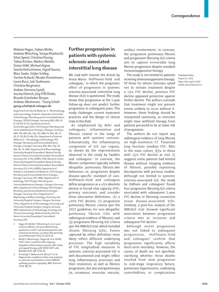 Further Progression in Patients With Systemic Scle | PDF | Medical ...