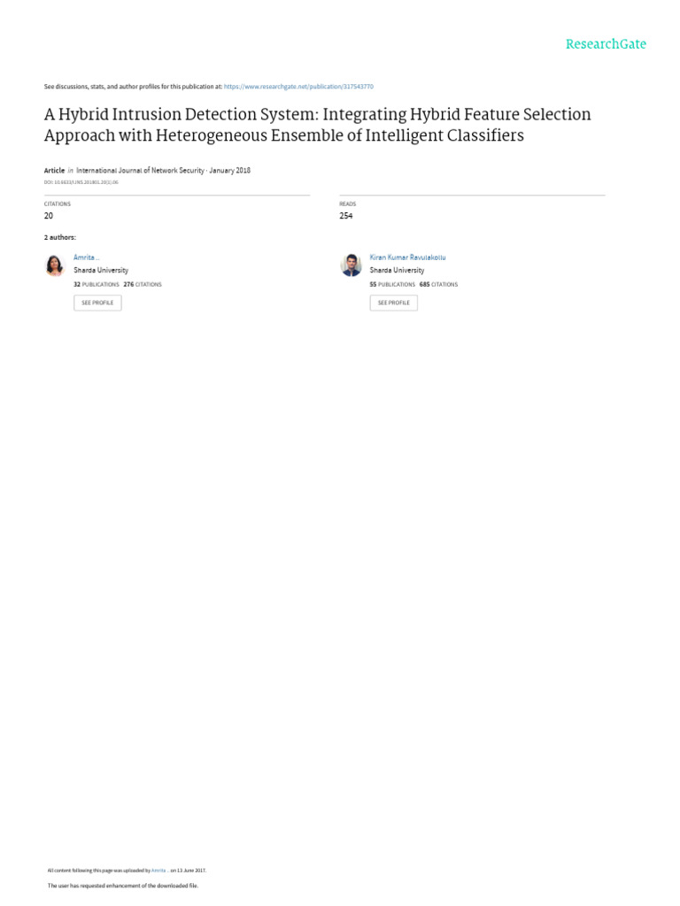 A Hybrid Intrusion Detection System Integrating Hybrid Feature Selection Approach With ...