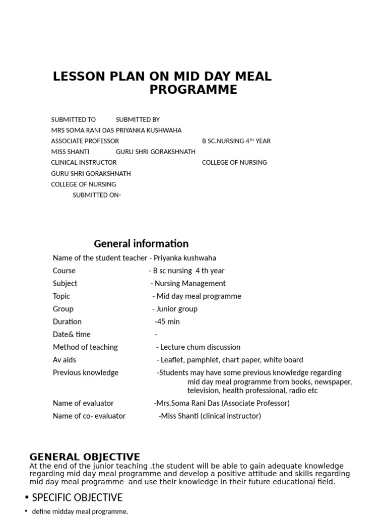 Mid Day Meal Programmme Lesson Plan | PDF | Flour | Nutrition