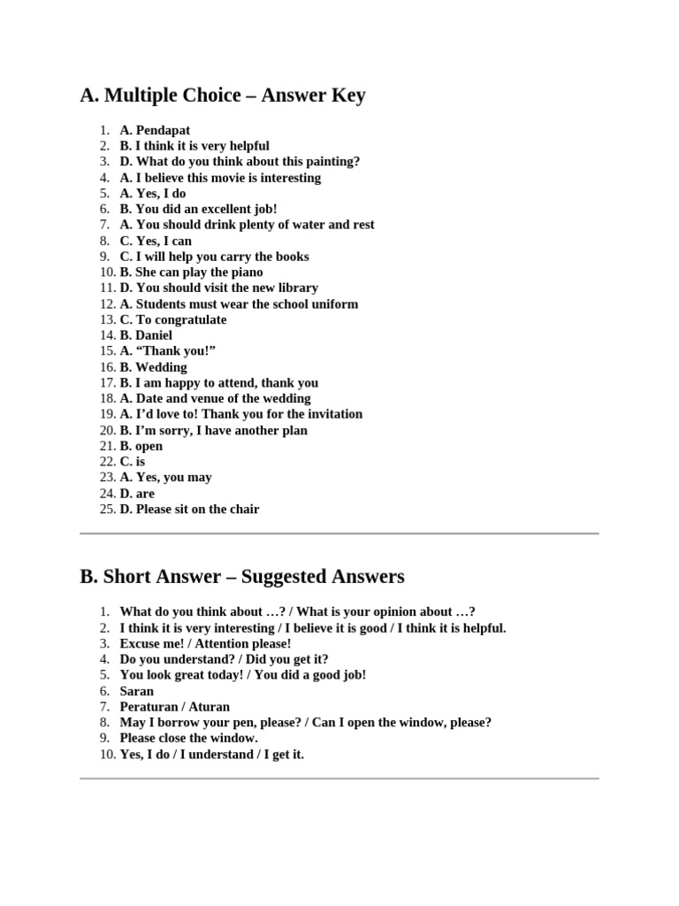 Multiple Choice Answer Key & Responses | PDF