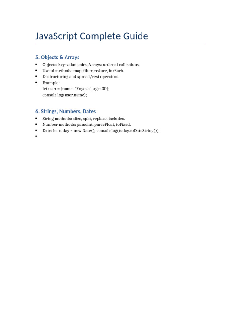 Javascript Complete Guide: 5. Objects & Arrays | PDF