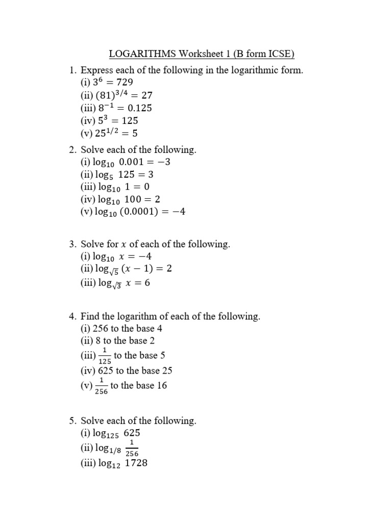 Logarithms Ws 1 | PDF