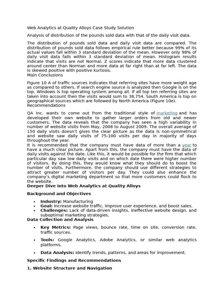 Web Analytics at Quality Alloys Case Study Solution | PDF | Scatter Plot