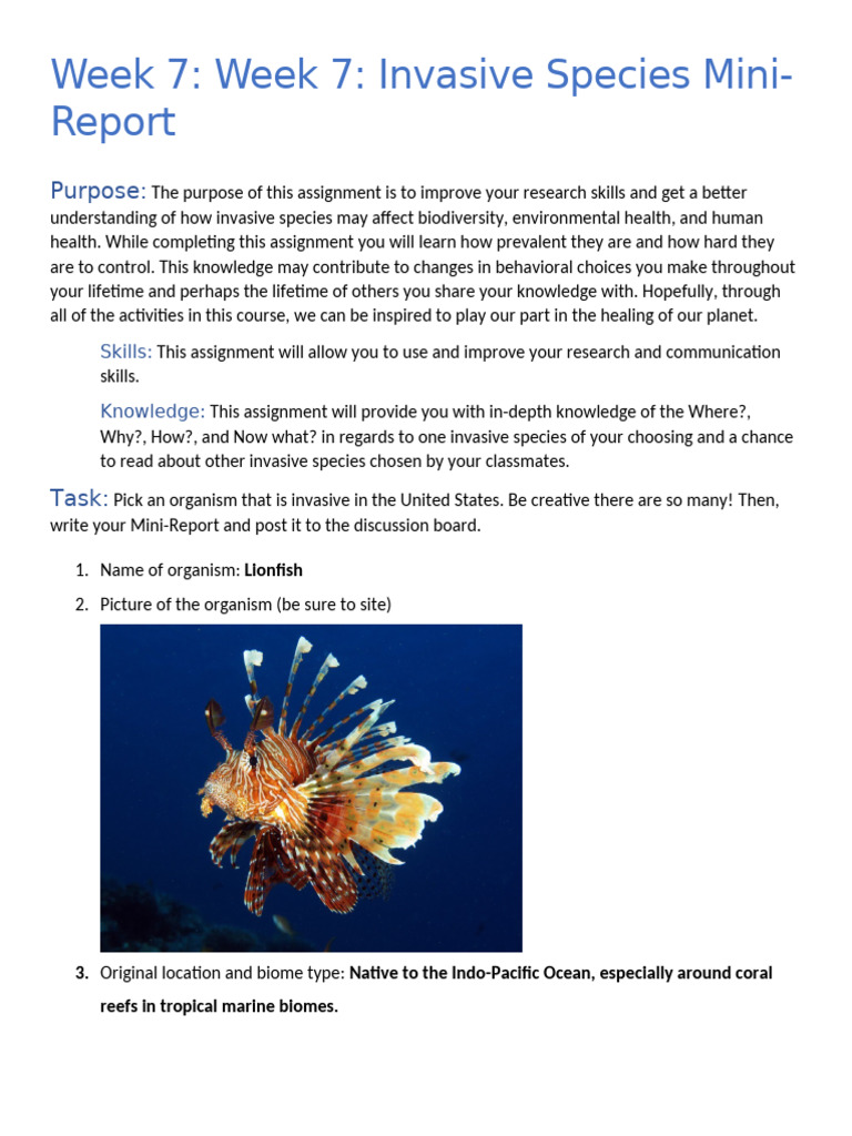 JS Invasive Species Mini-Report and Discussion Assignment | PDF