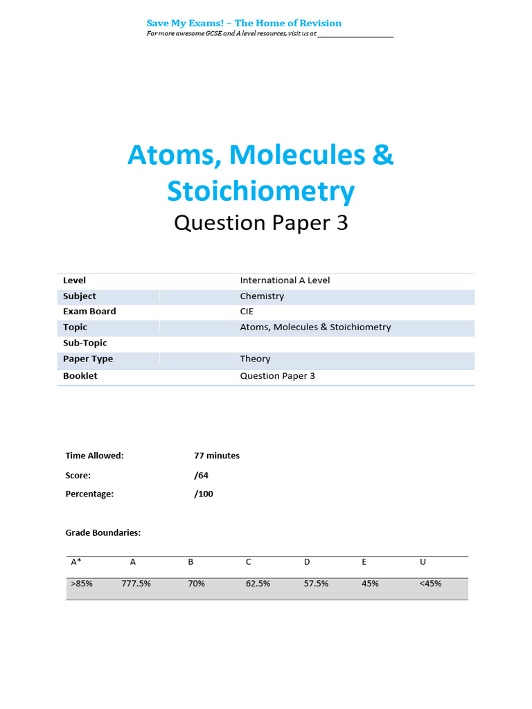 1.3-Atoms Molecules Stoichiometry-Theory - Ial-Cie-Chemistry - QP | PDF ...