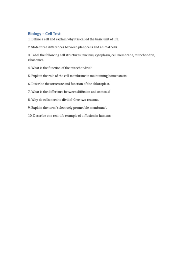 Biology Cell Test | PDF