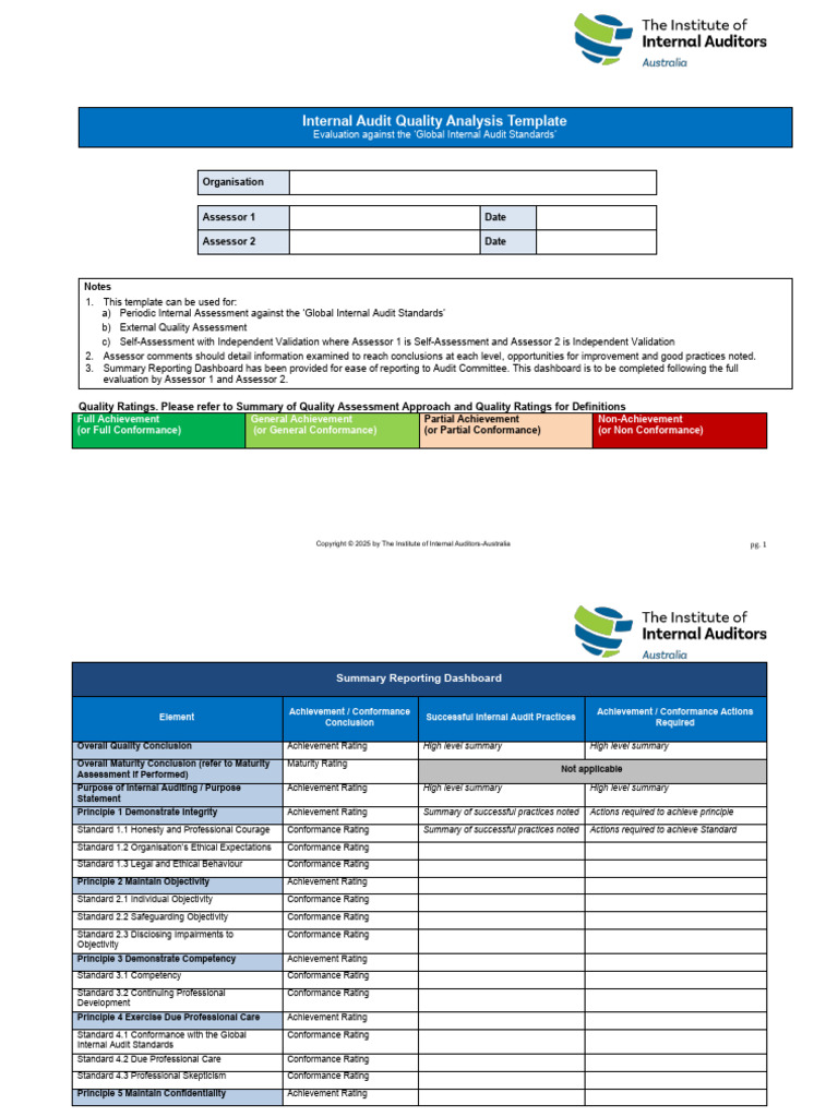 IIA Internal Audit Assessment Template | PDF | Internal Audit | Audit