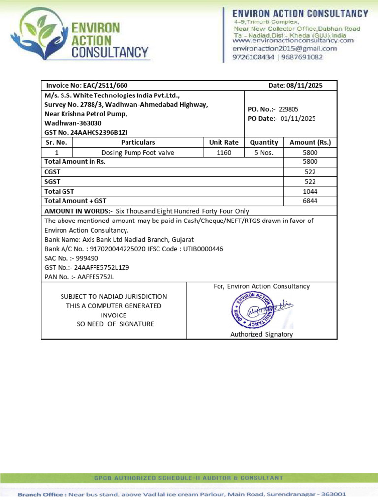 SS White Technologies Foot Valve Bill | PDF
