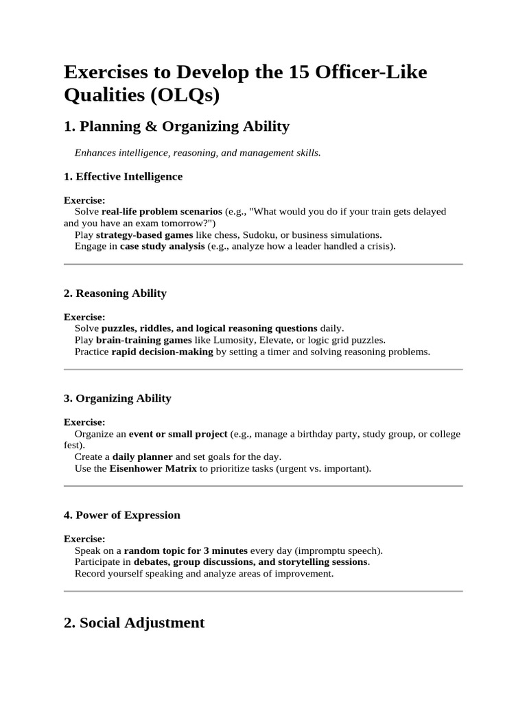 Developing Officer-Like Qualities Exercises | PDF | Decision Making ...