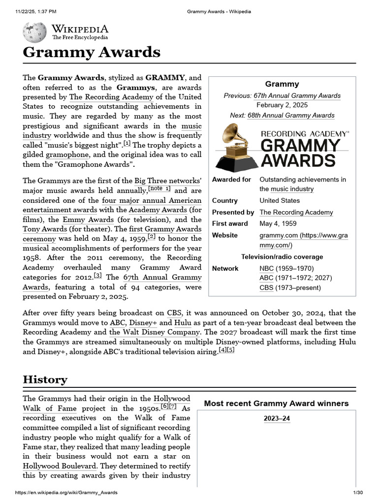 67th Annual Grammy Awards Overview | PDF | Grammy Awards | Music Industry