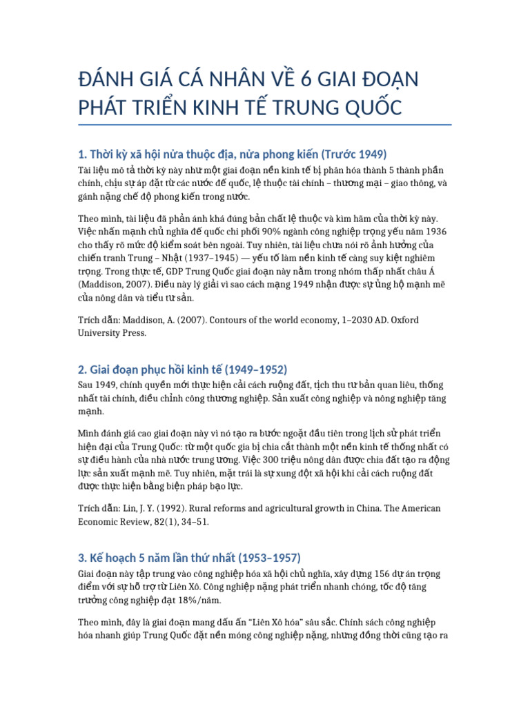Danh Gia 6 Giai Doan Kinh Te Trung Quoc | PDF