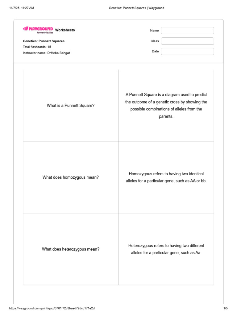 Genetics - Punnett Squares - Wayground | PDF | Genotype | Dominance ...