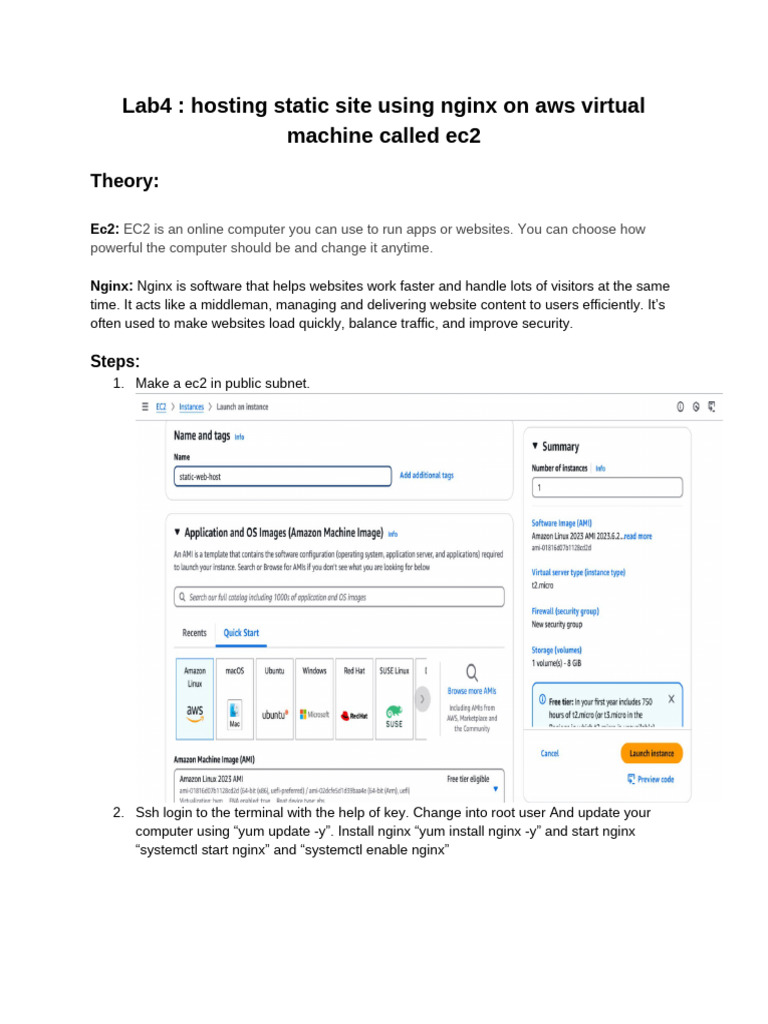 Lab 4 Hosting Static Site Using Nginx On Aws Virtual Machine Called Ec2 | PDF