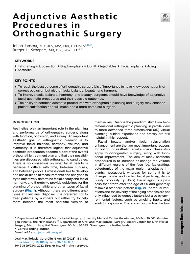 Adjunctive Aesthetic Procedures in 2023 Oral and Maxillofacial Surgery ...