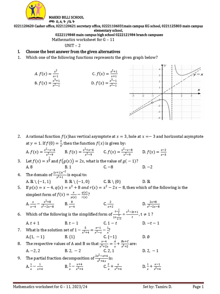 Worksheet 2 For G - 11 | PDF | Asymptote | Function (Mathematics)
