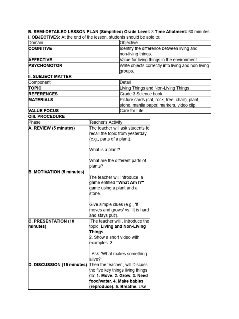 Semi-Detailed Lesson Plan SCIENCE | PDF | Lesson Plan | Neuroscience