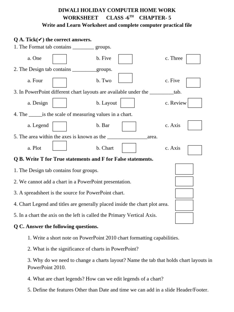 Diwali Homework: Class 6 Computer Worksheet | PDF