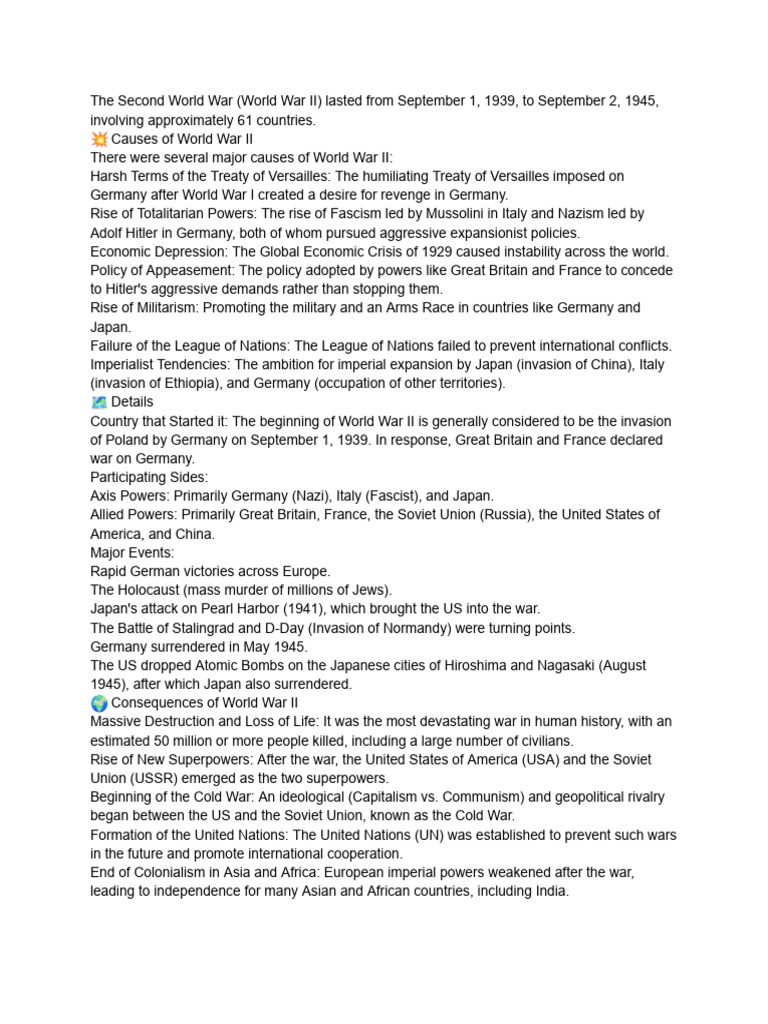 The Second World War World War II Lasted From September 1, 1939 | PDF | World War II | Allies Of ...