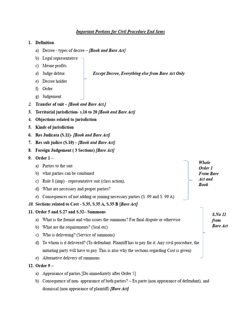 Key Civil Procedure Concepts for Exams | PDF | Lawsuit | Public Law