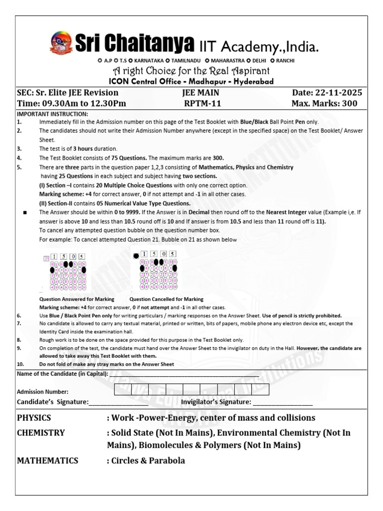 22-11-25 Sr. Elite JEE Revision JEE-Mains RPTM-11 Q.paper | PDF | Force ...