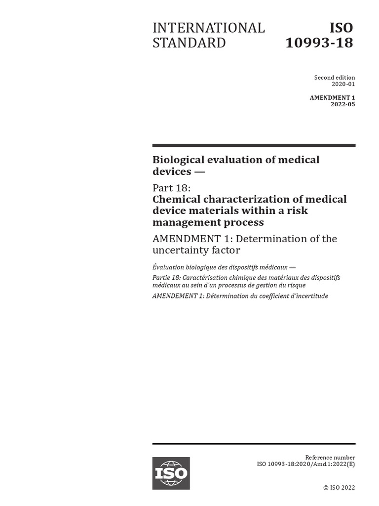 ISO 10993-18:2022 Medical Device Materials | PDF | International ...