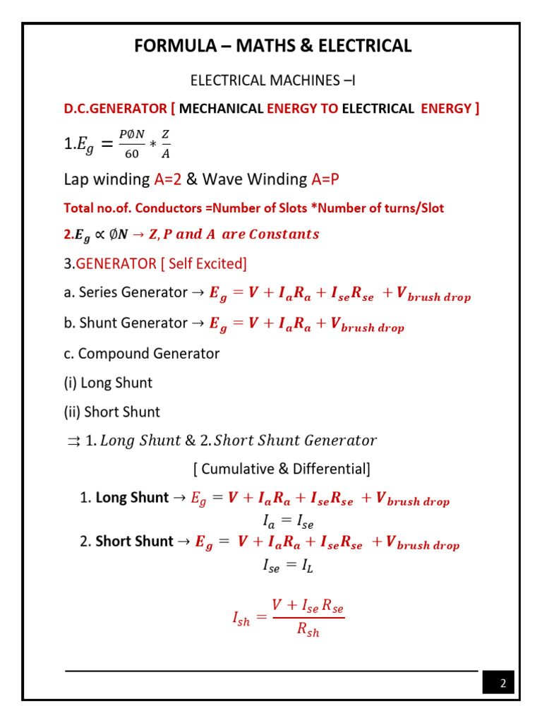 DC Machines and Transformer Formulas | PDF | Electric Generator ...