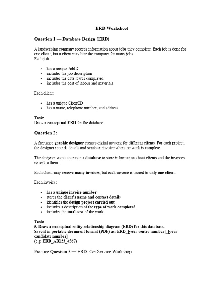 ERD Worksheet | PDF | Databases | Invoice