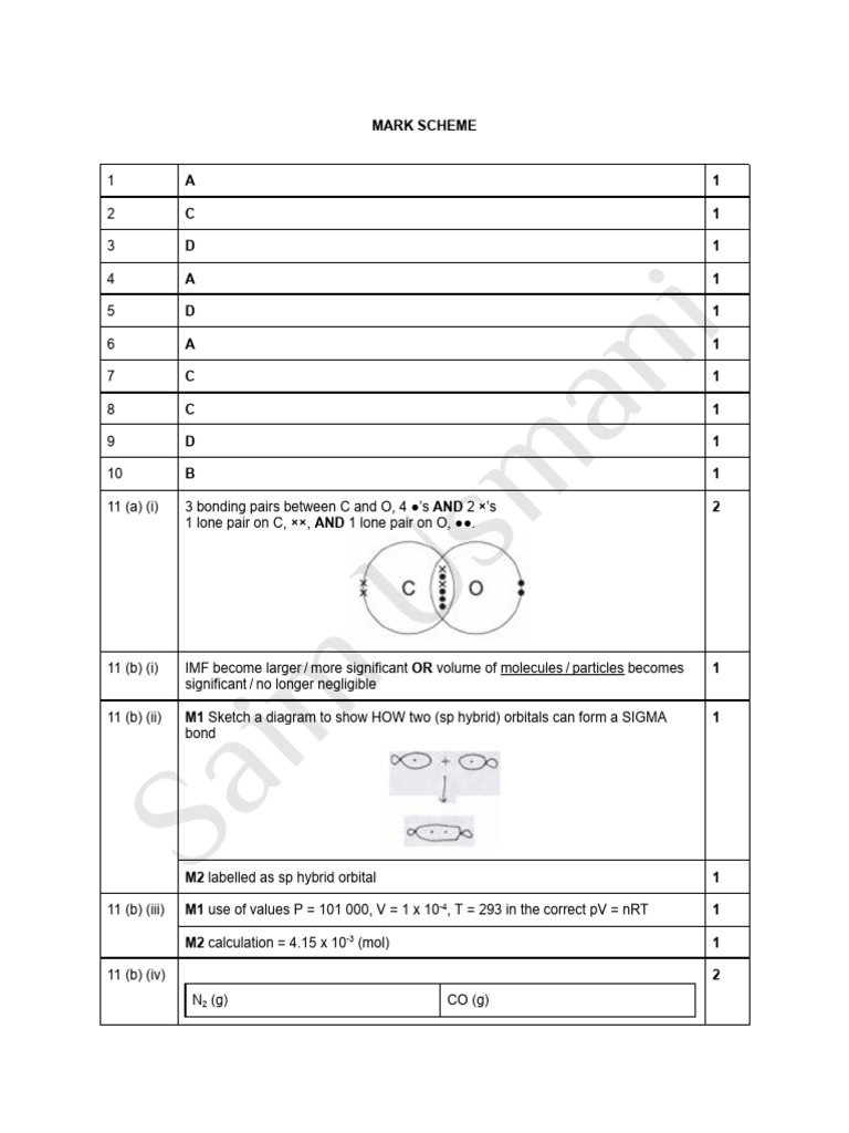 2nd Test Week Mock - Chemistry (Mark Scheme) | PDF | Chemical Bond ...