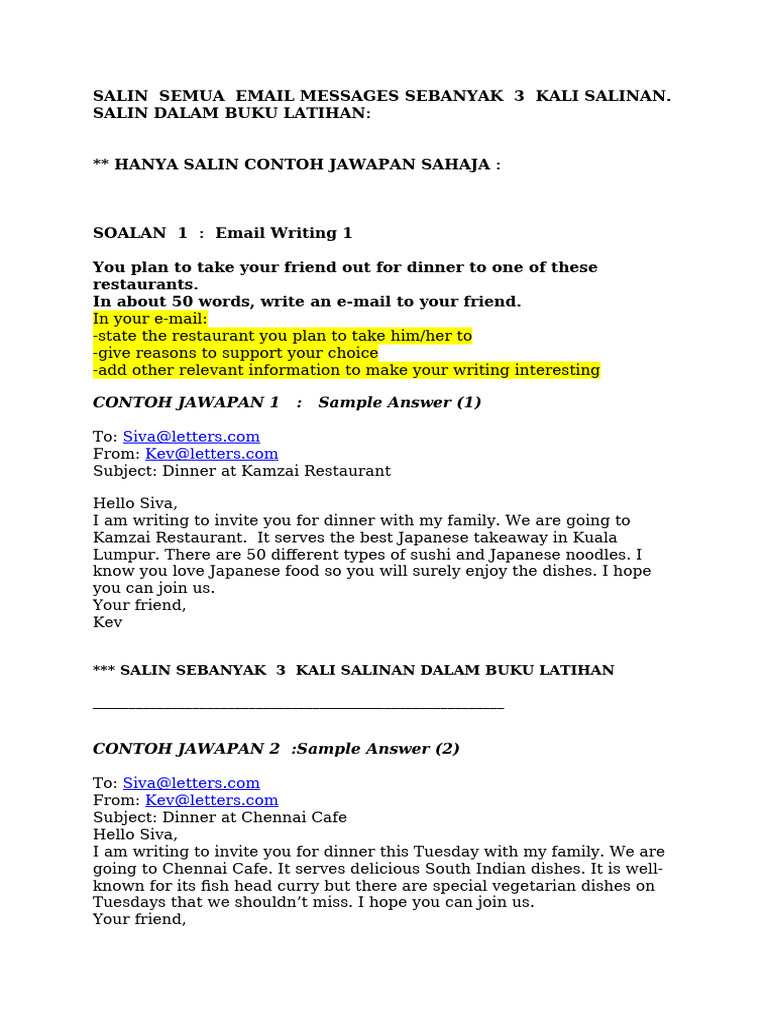 Email Writing Practice Samples | PDF | Punishments | Fast Food