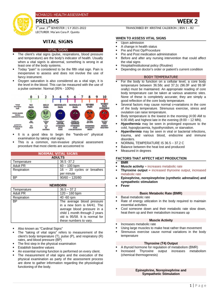 Week 2 Vital Signs | PDF | Breathing | Respiratory System