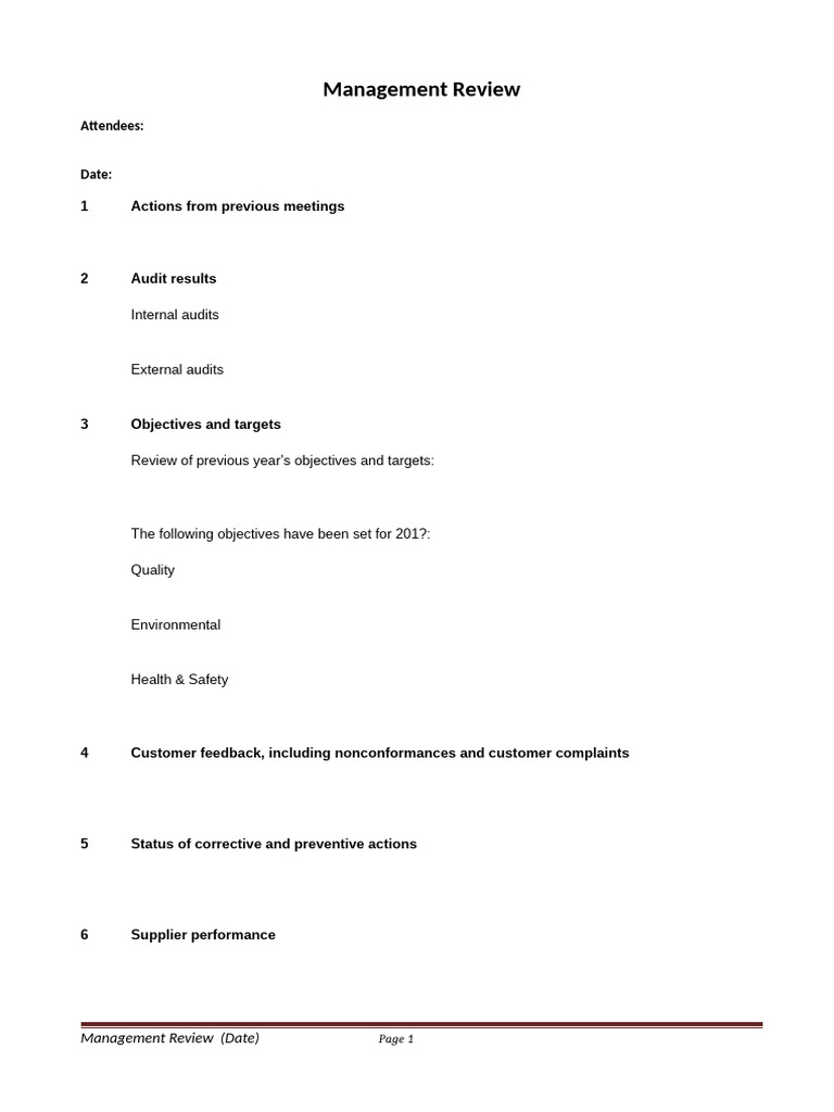 Management Review Meeting Agenda | PDF