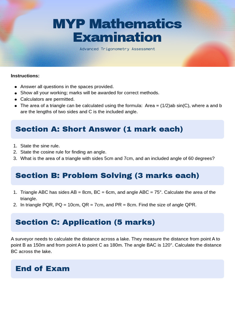 MYP Mathematics Examination 20251122 102701 0000 | PDF