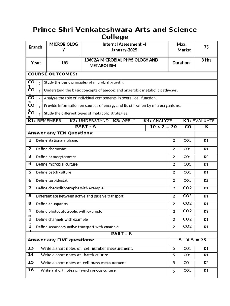 Microbial Physiology Assessment 2025 | PDF | Biology | Microbiology