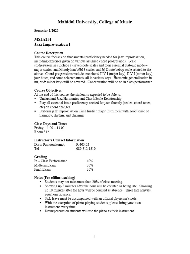 Course Desc and HANDOUT | PDF | Chord (Music) | Scale (Music)