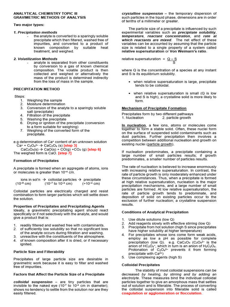 Topic III - Gravimetric Methods of Analysis | PDF | Precipitation ...