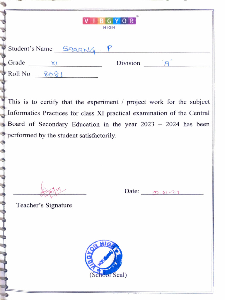 CBSE Grade 11 - Reference Project | PDF