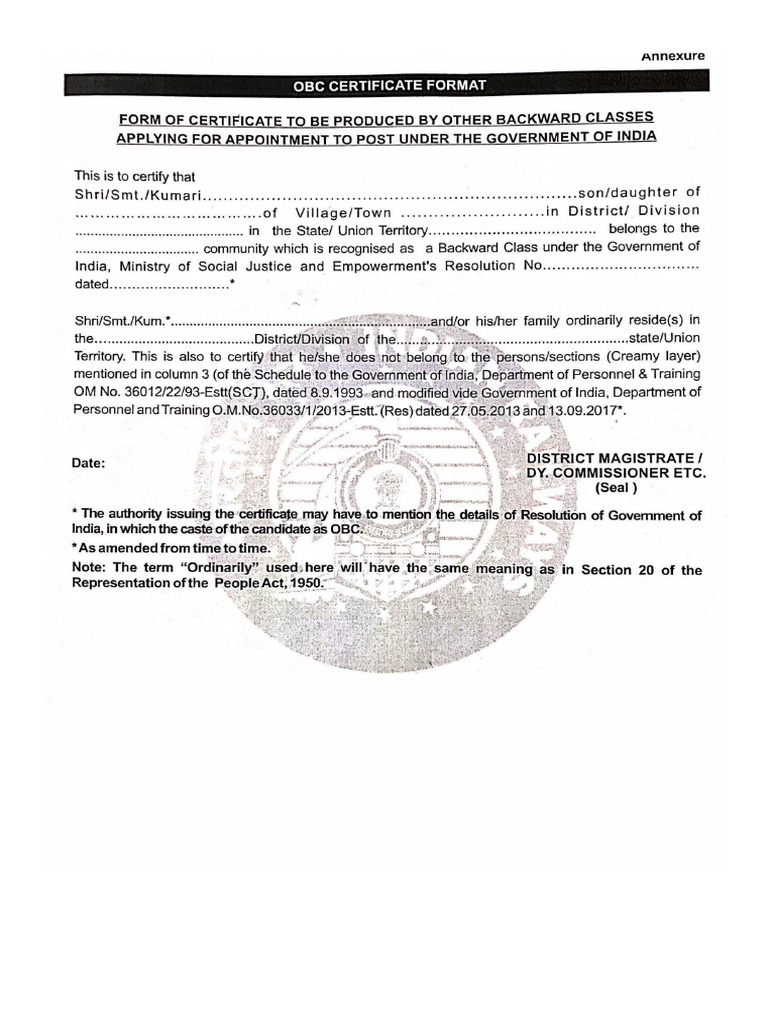 OBC Original (Validity 9 Months Only) | PDF