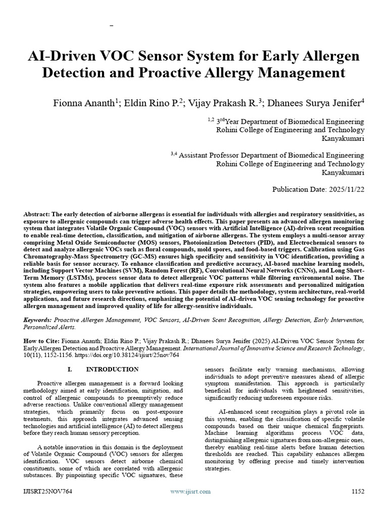AI-Driven VOC Sensor System For Early Allergen Detection and Proactive ...