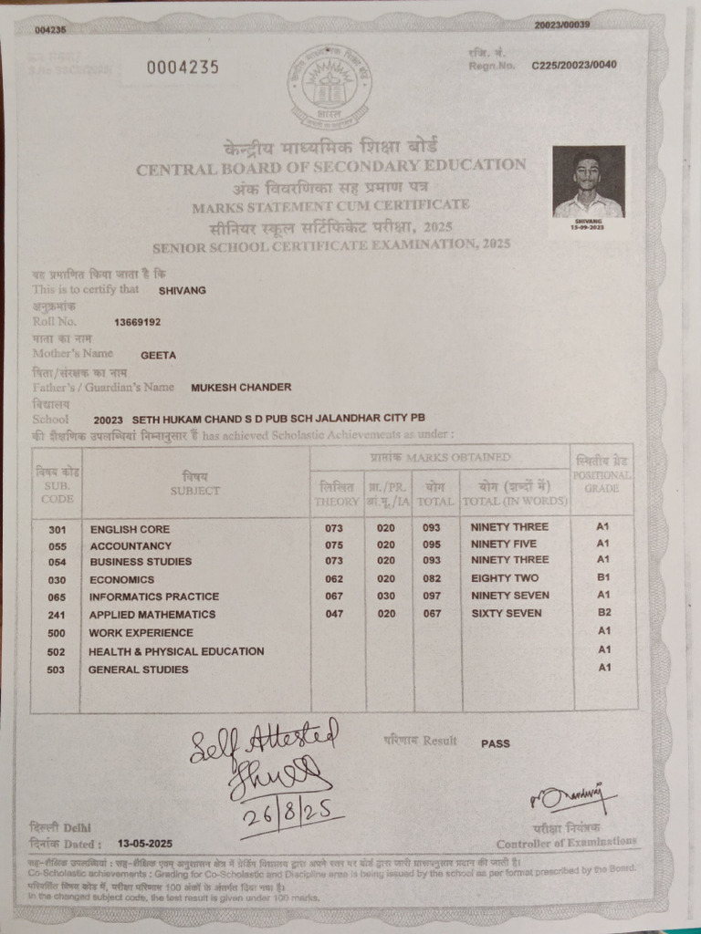 Class XII Marksheet | PDF