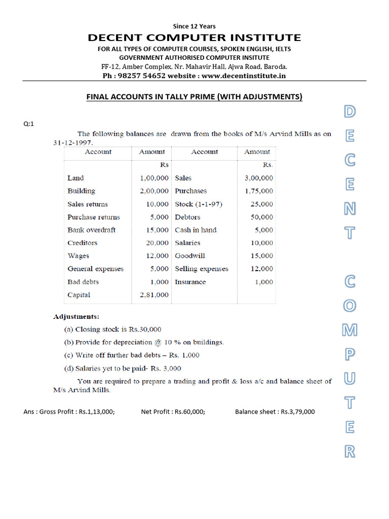Final Account in TALLY PRIME 2023 | PDF