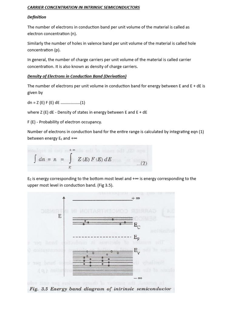 Carrier Concentration in Intrinsic Semiconductors | PDF