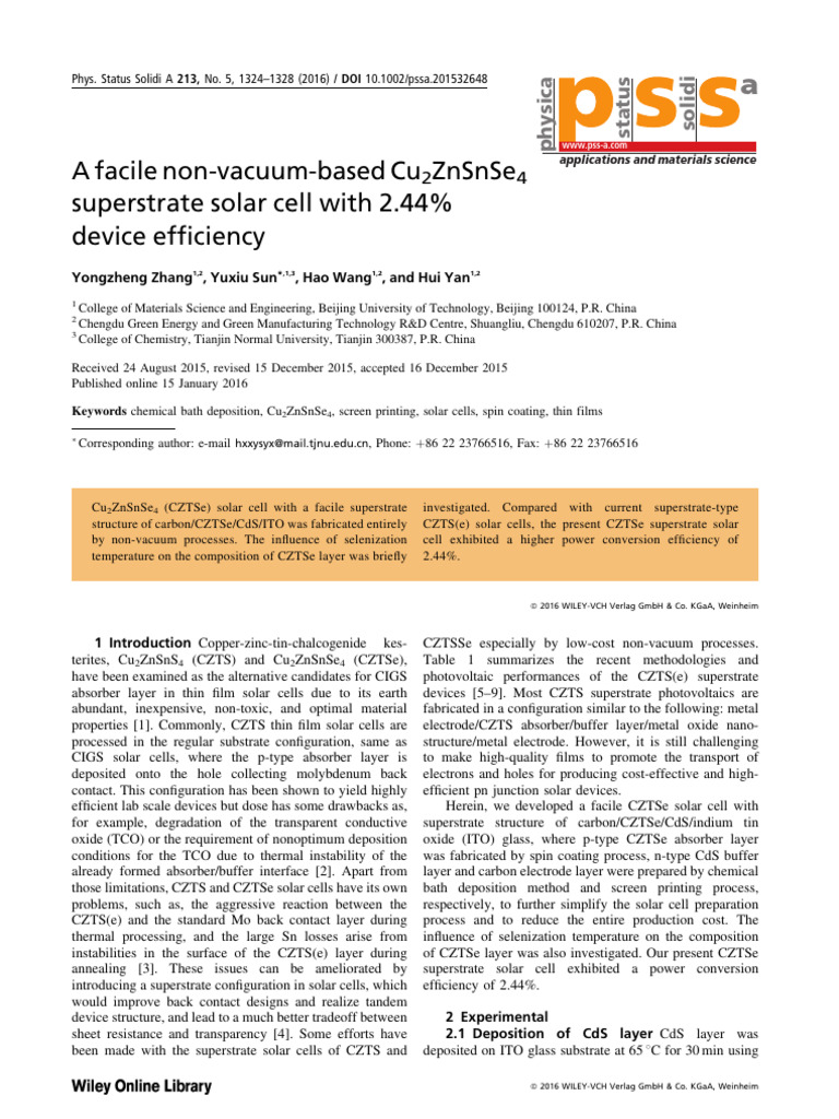 Physica Status Solidi A - 2016 - Zhang - A Facile Non Vacuum Based ...