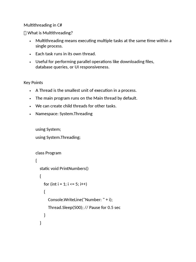 Multithreading in C# | PDF | Thread (Computing) | C Sharp (Programming ...