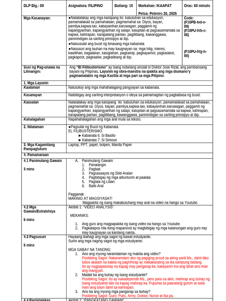 DLP Filipino 4th Quarter Week 4 Wednesday | PDF