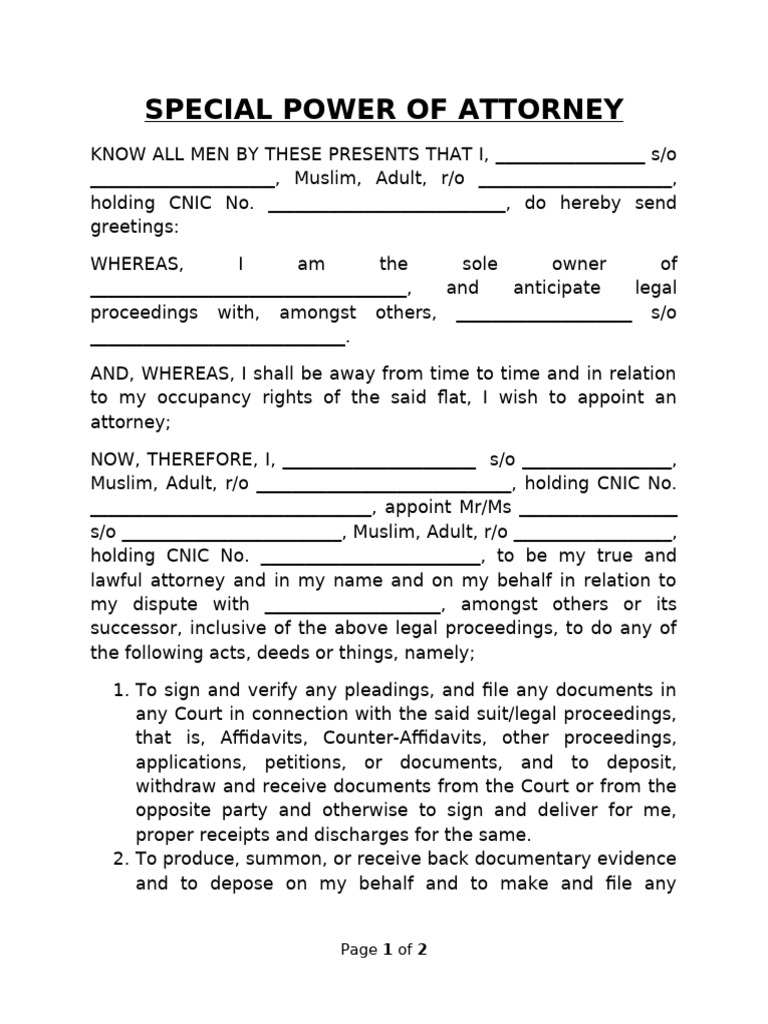 Special Power of Attorney Template | PDF | Common Law | Justice