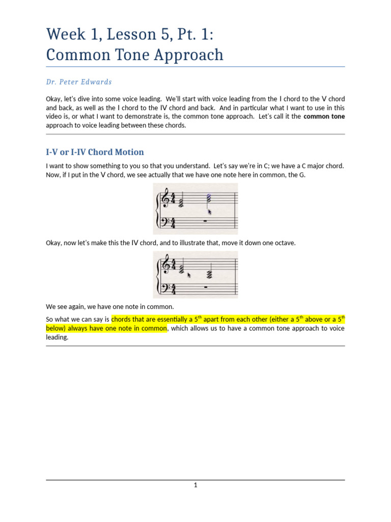 2 - 7 - Lesson 5 Part 1 - Voice Leading With The Common Tone Approach ...