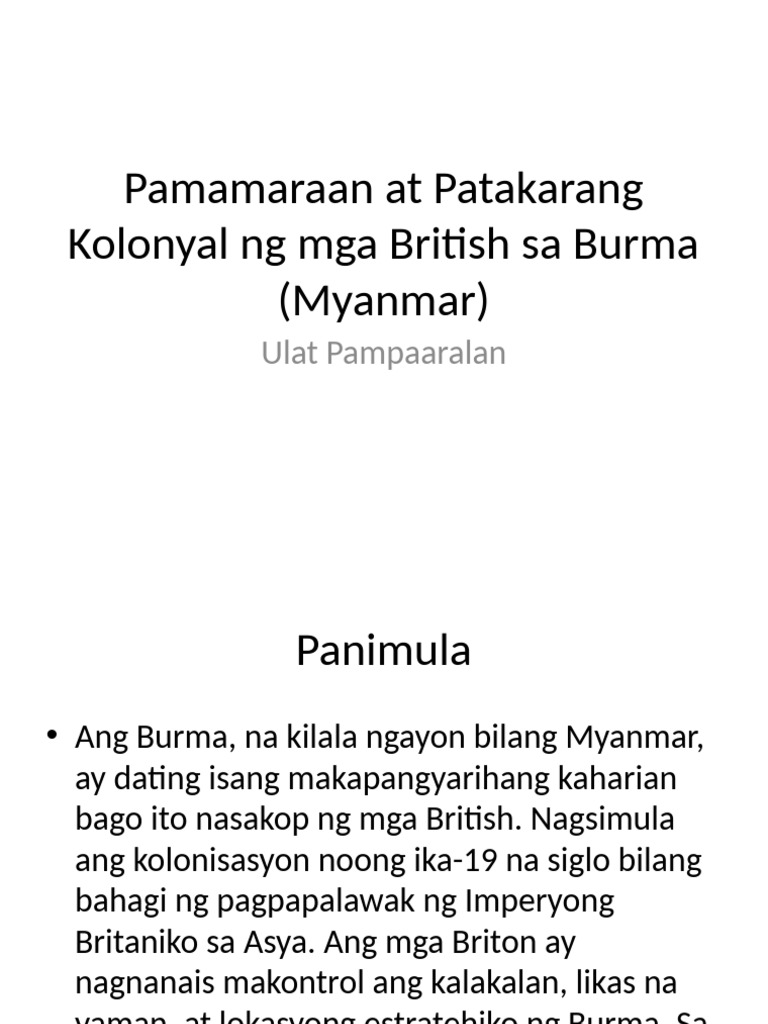 Pamamahala NG British Sa Burma LongShort | PDF