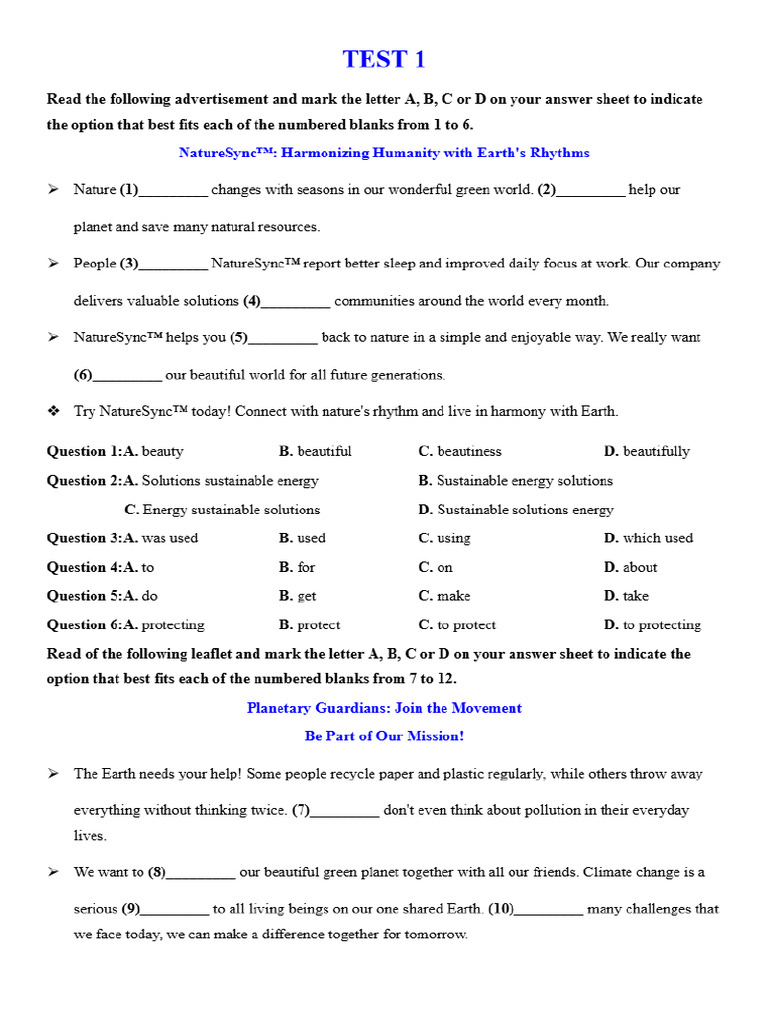 TEST 1 - UNIT 2 - HS.docx - Google Tài Liệu | PDF